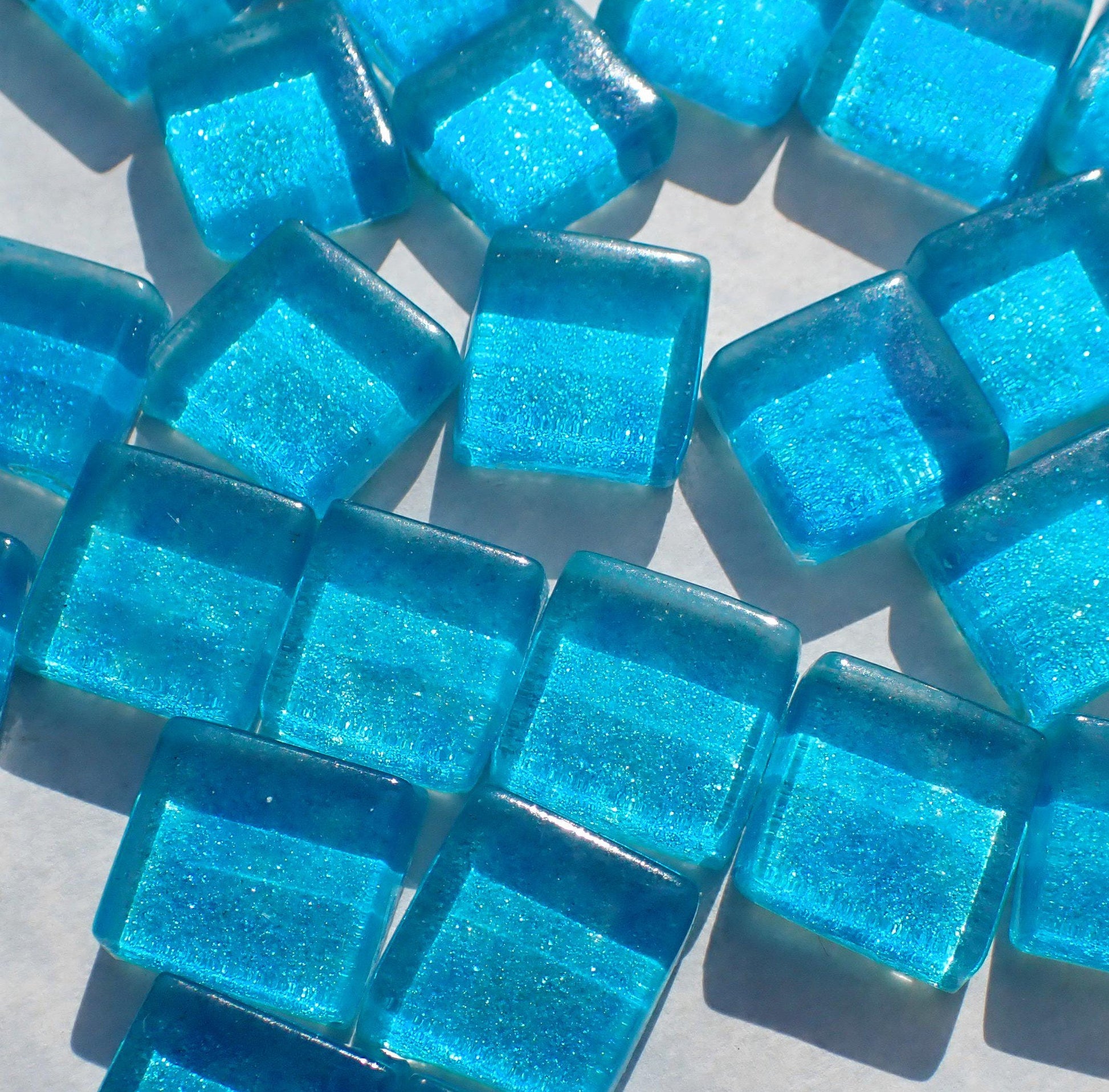 Electric Turquoise Foil Glass Mosaic Tiles - 12mm - 50g - Approx 25 Sq ...